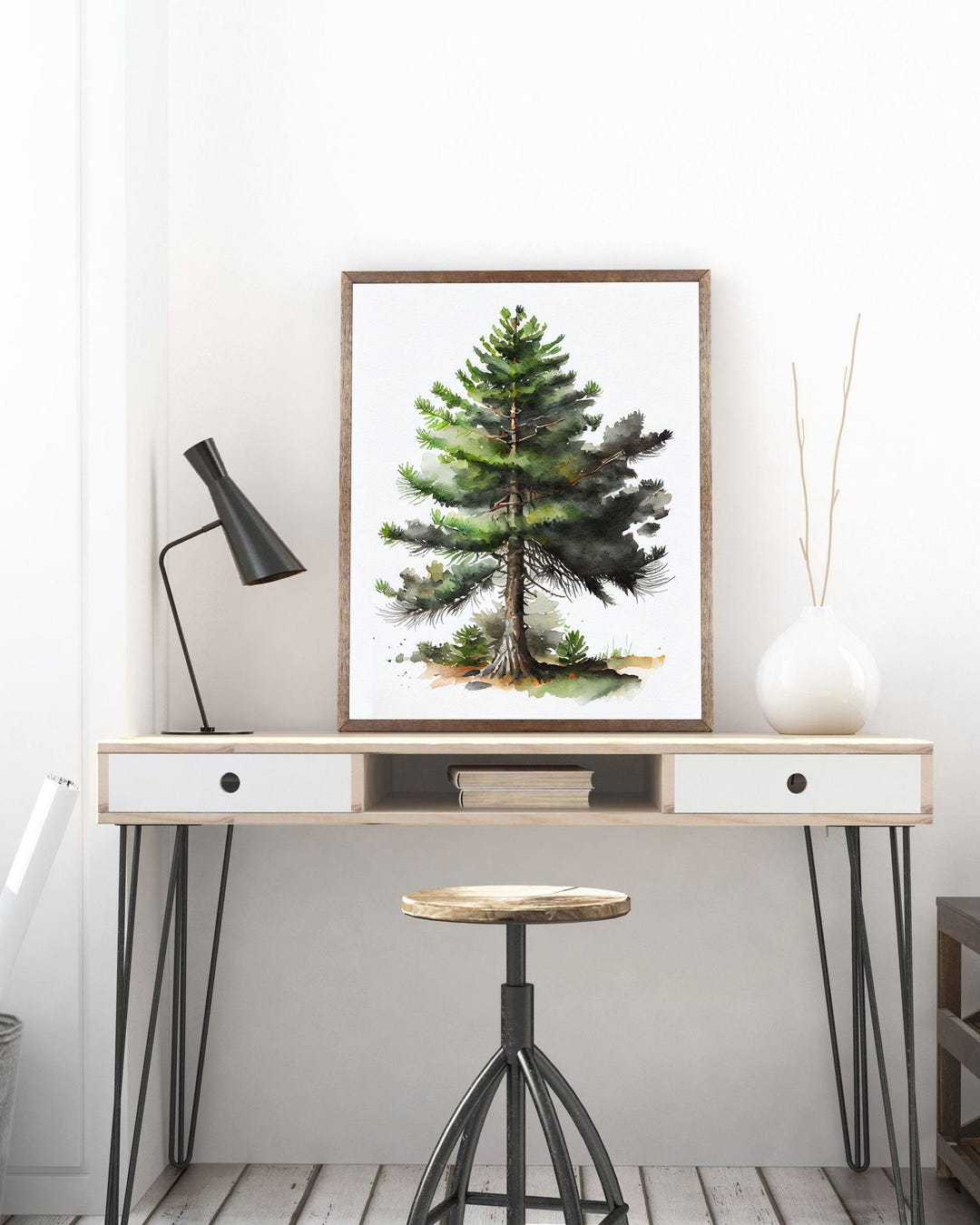 Pine Trees Print, Watercolor Trees, Watercolor Print, Mountain Art ...