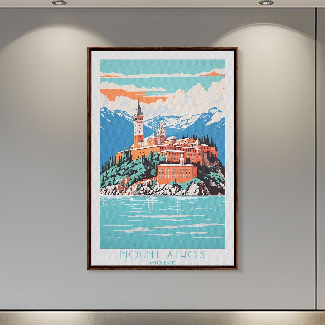 Mount Athos Original Wall Art Travel Poster, Gift for Travel Lover, Vacation Gift, Greece Wall ...