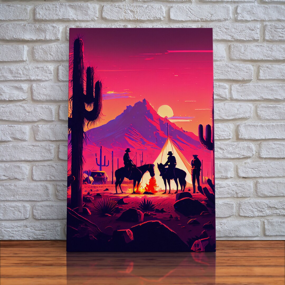 Wild West Outlaw Decor, Camping in the Arizona Desert, Cactus Art ...