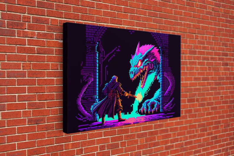 Wizard VS Hydra RPG Pixel Art Vaporwave Aesthetic Video Game - Etsy