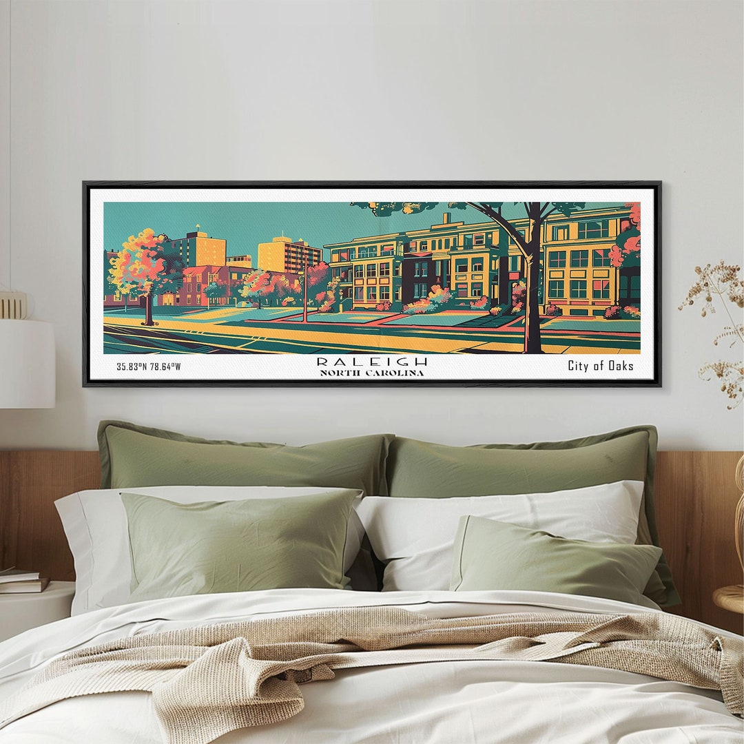 Raleigh North Carolina Panoramic Wall Art Framed Canvas Print, Travel ...