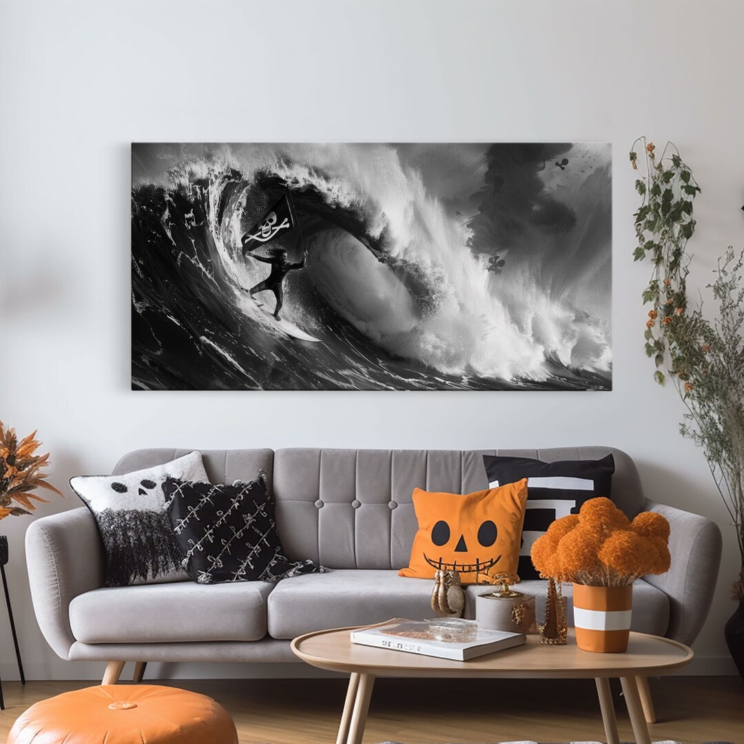 Skull and Crossbones Pirate Surfer - Pirate Surf - Mancave Decor ...