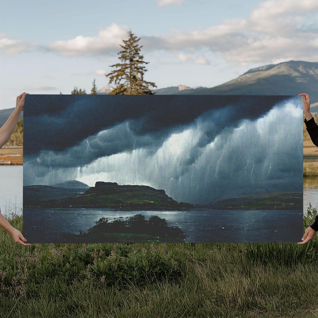 Foggy Night Rainstorm Over the Lake Canvas Print, Nature and Landscape ...