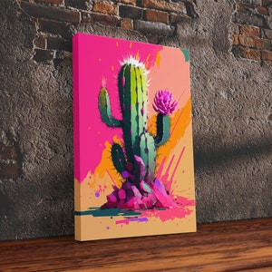 Pop Art Mexico Cactus Art, Synthwave Pink Art, Framed Canvas Print ...