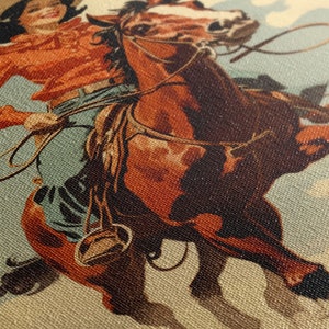 Rustic Horse Rider Cowgirl Oil Painting Canvas Print, Vintage Western ...