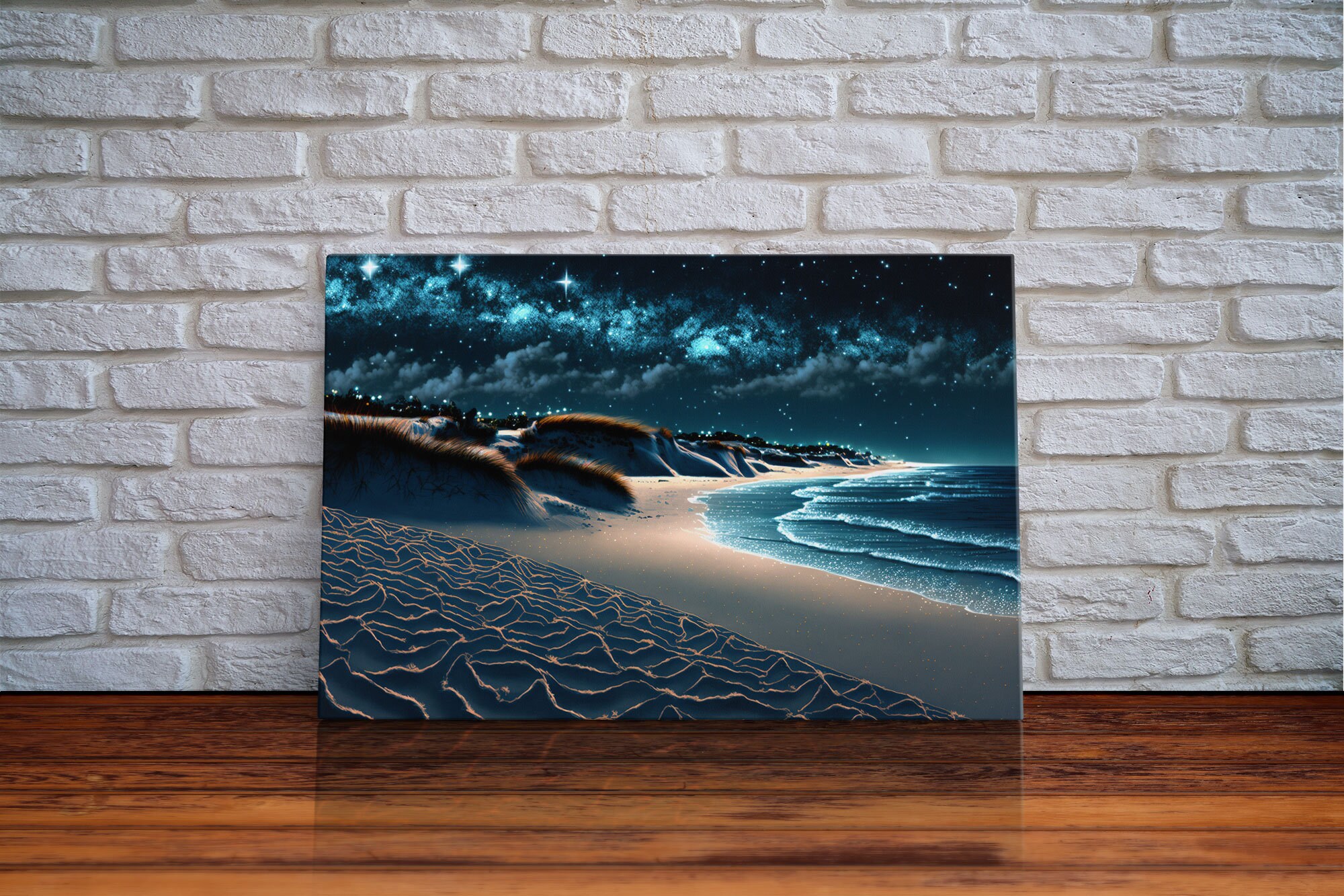 Painting of a Beach at Night Canvas Print Framed Canvas Art - Etsy