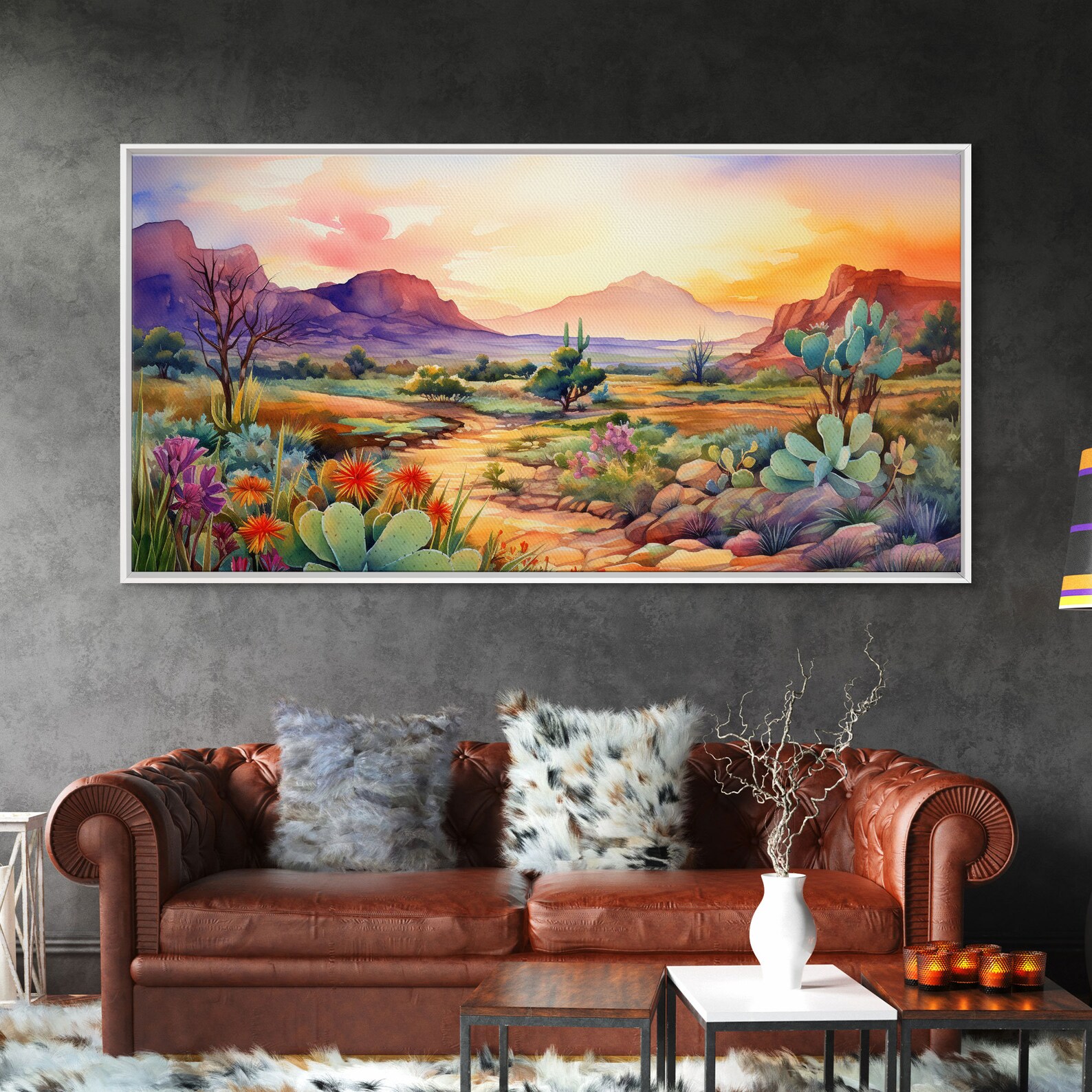 Southwestern Desert Landscape Print, Floral Print, Framed Canvas Art ...