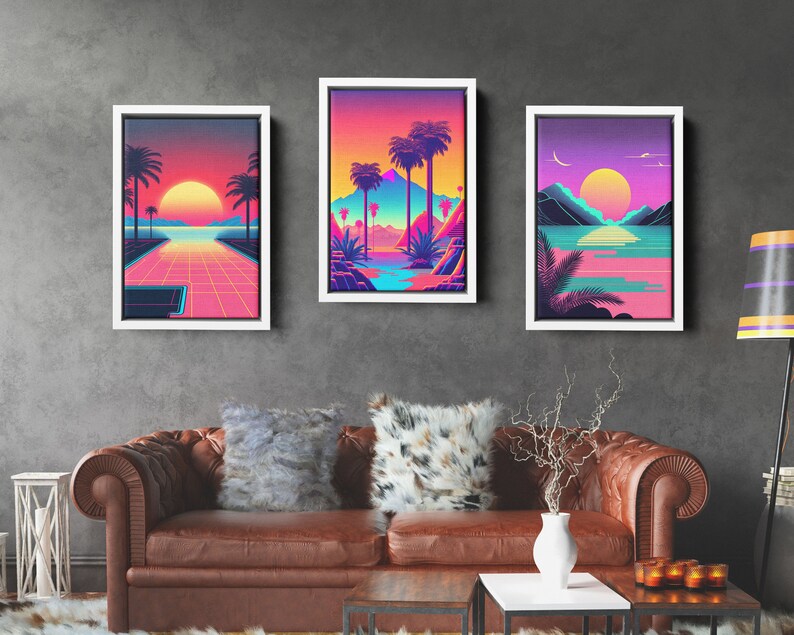 Retro 80s Style Art 3 Panel Framed Canvas Prints Canvas Wall - Etsy