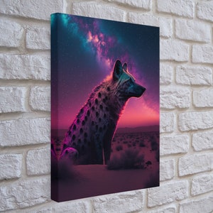 Portrait of a Neon Hyena, Laughing Hyenas, Framed Canvas Print, Unique ...