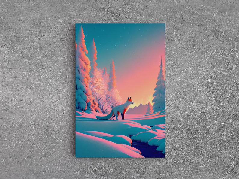 Cute Arctic Fox Art in the Snow Framed Canvas Print - Etsy