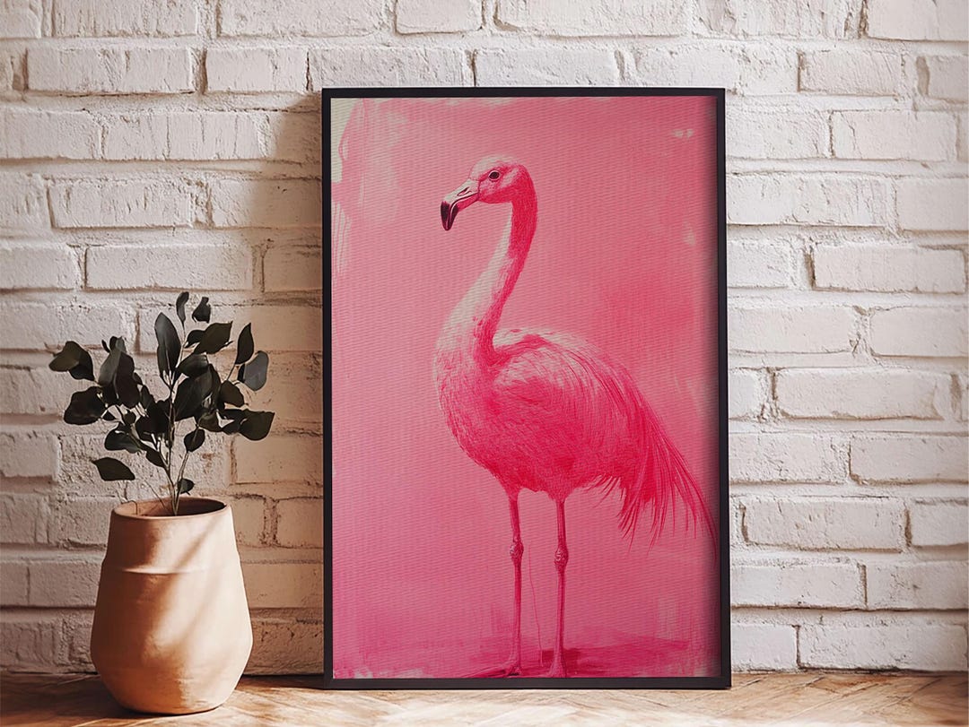 Preppy Pink Flamingo Painting Print, Trendy Wall Art, Animal Print ...