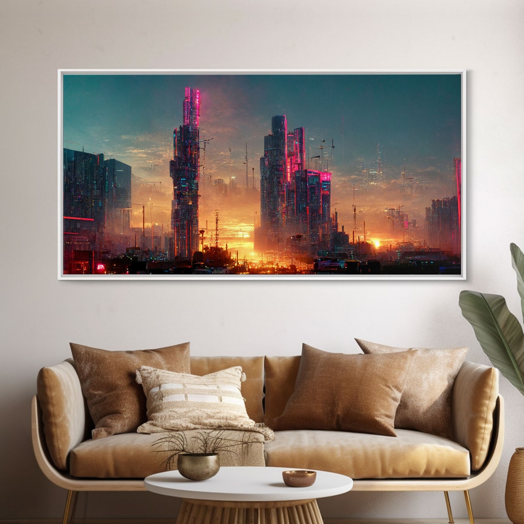 Cyberpunk City Canvas, Video Game Concept Art, Living Room Wall Art ...
