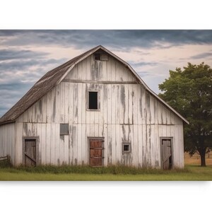 Rustic Farmhouse Wall Decor, White Barn Landscape Print, Farmhouse ...