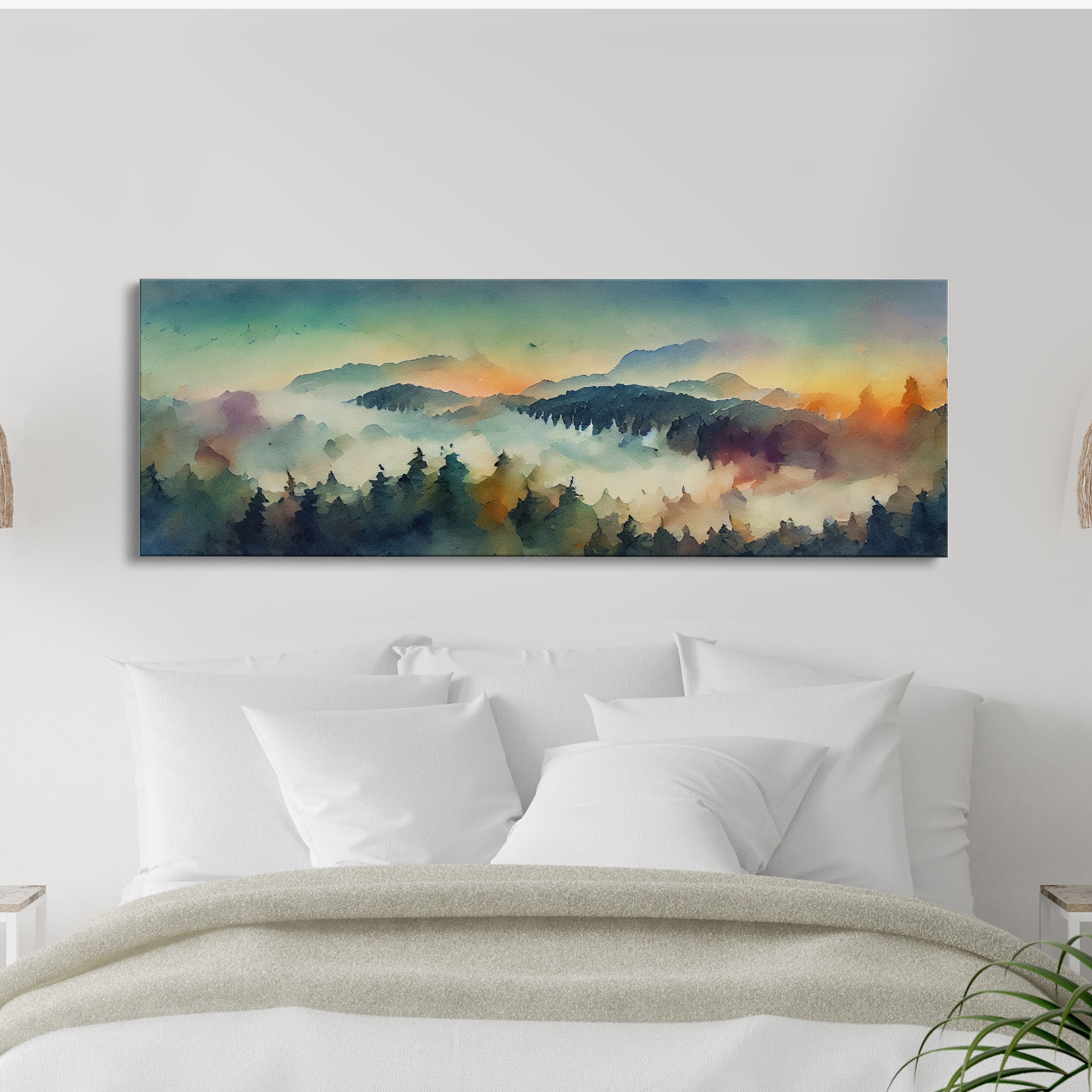 Dramatic Watercolor Sunset Landscape Ready to Hang Canvas - Etsy