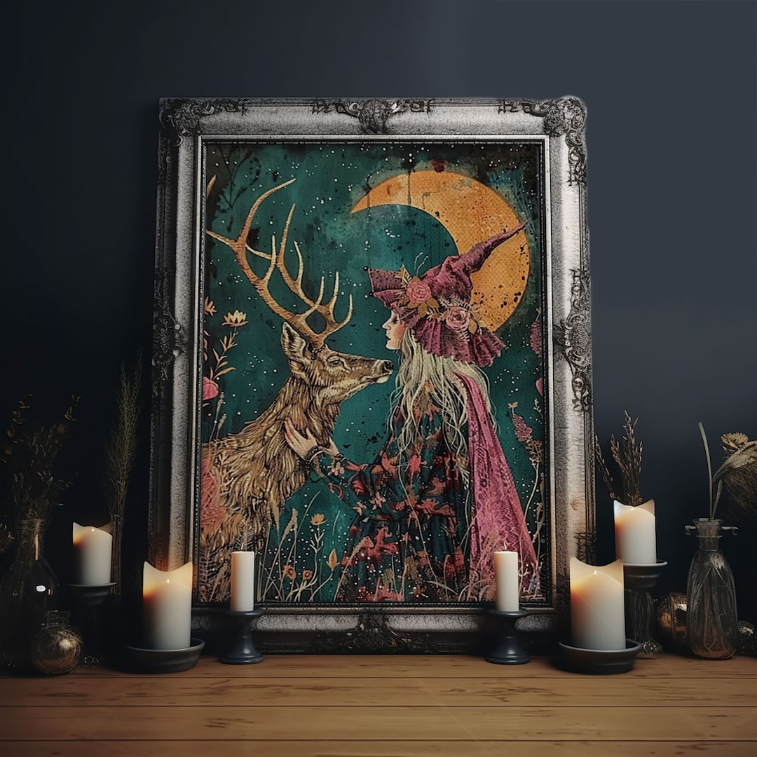 Gothic Witch With Turtle in Dark Forest - Enigmatic Halloween Artwork ...