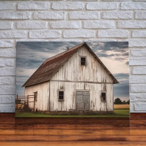 Rustic Farmhouse Wall Decor, White Barn Landscape Print, Farmhouse ...