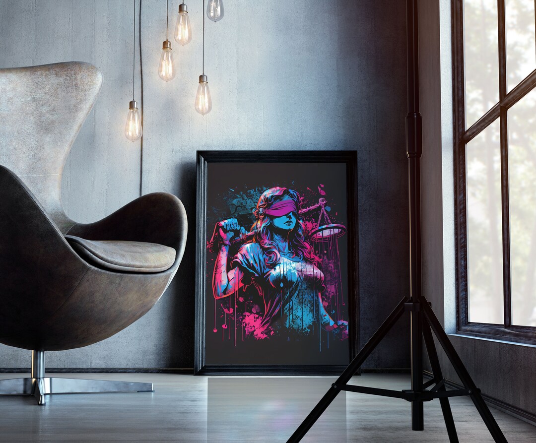 Graffiti Art, Lady Justice, Vaporwave Cyberpunk Justice is Blind, Fine ...