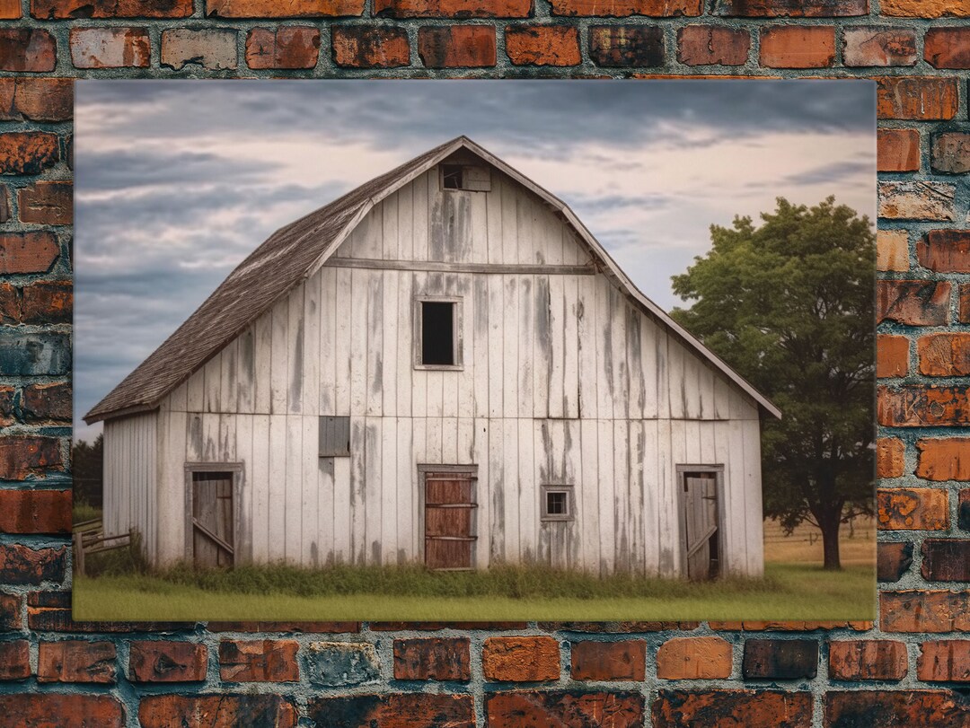 Rustic Farmhouse Wall Decor, White Barn Landscape Print, Farmhouse ...