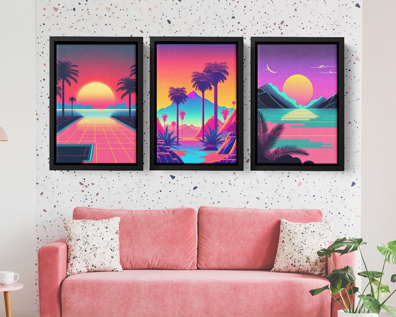 Retro 80s Style Art 3 Panel Framed Canvas Prints Canvas Wall - Etsy