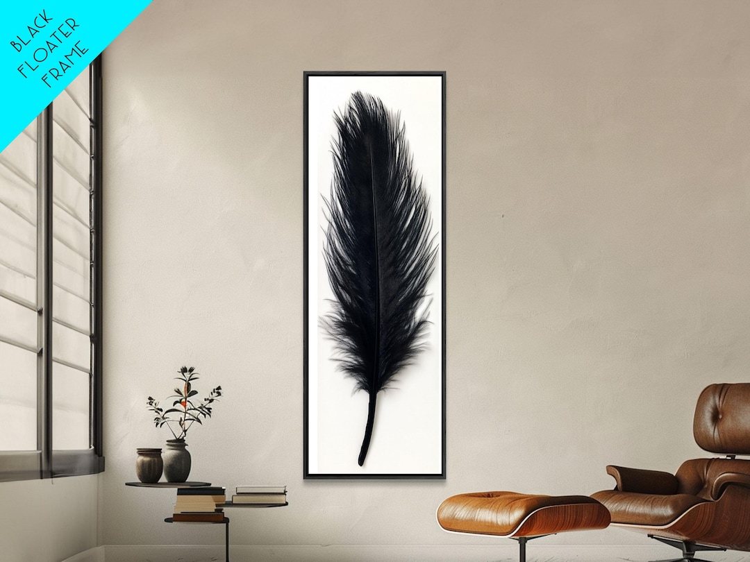Abstract Black Feather Painting Print, Tall Skinny Art, Retro Home ...