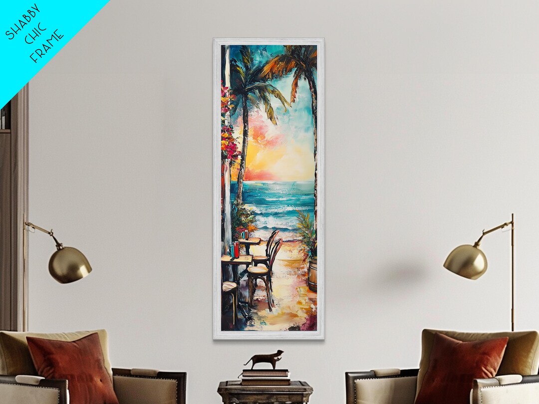 Beach Cafe, Sunset View, Coastal Landscape Art, Nautical Painting ...