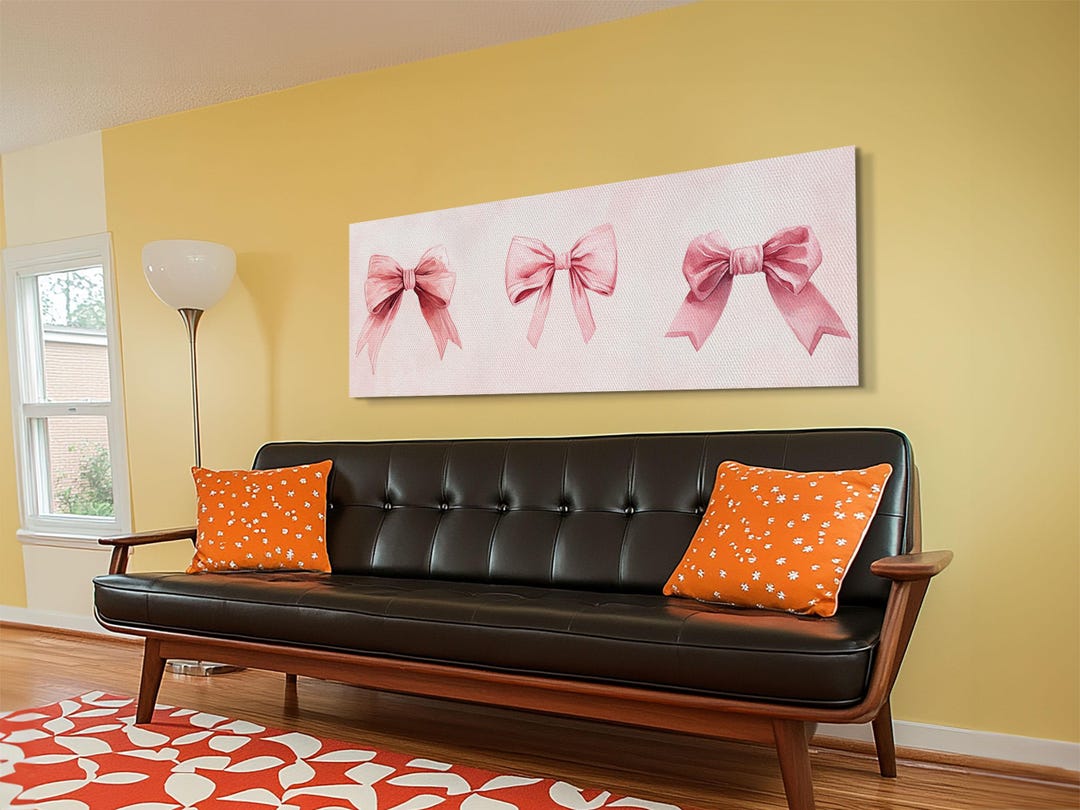 Light Pink Wall Art Canvas Print With Bows Decor, Minimalist Painting ...