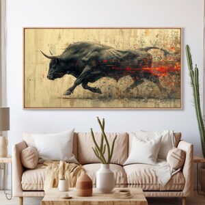 The Charging Bull Framed Canvas Print, Western Decor, Running of the ...