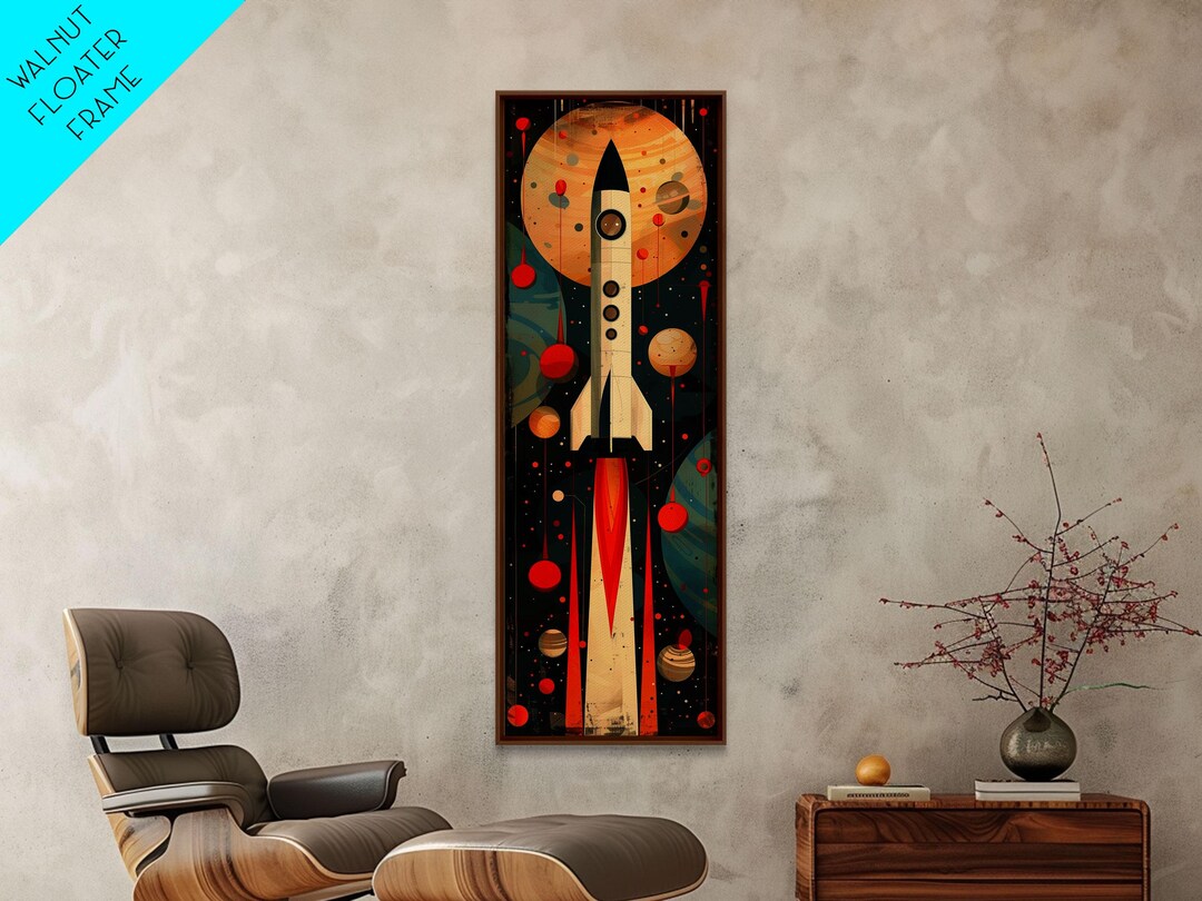 Vintage Rocket Launch Art - Framed Canvas Print, Midcentury Modern ...
