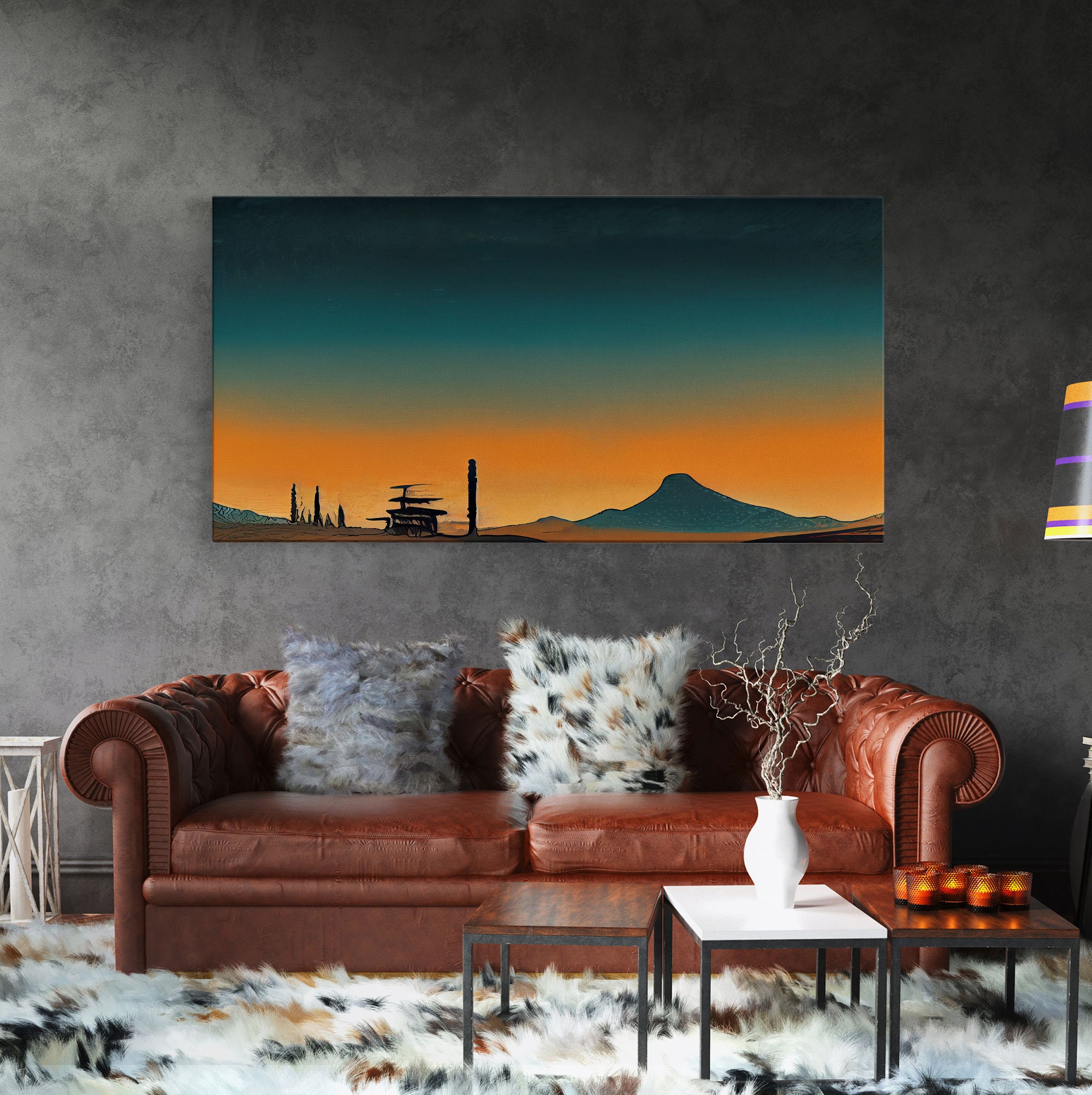 Orange and Teal Sunset Abstract Art Framed Ready to Hang - Etsy