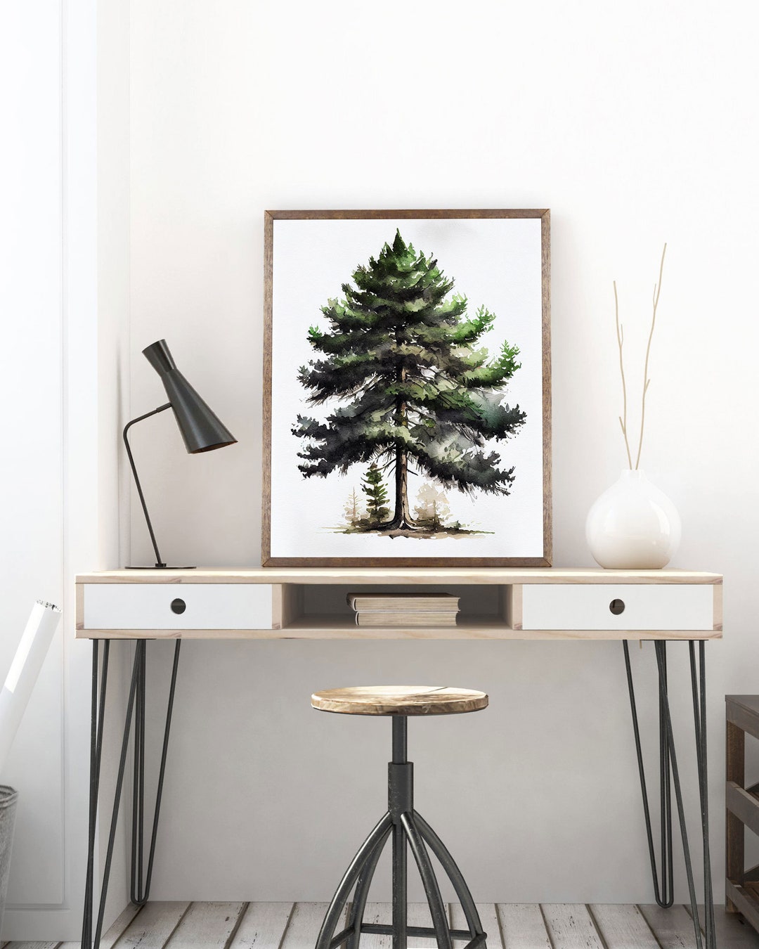 Pine Trees Print, Watercolor Trees, Watercolor Print, Mountain Art ...