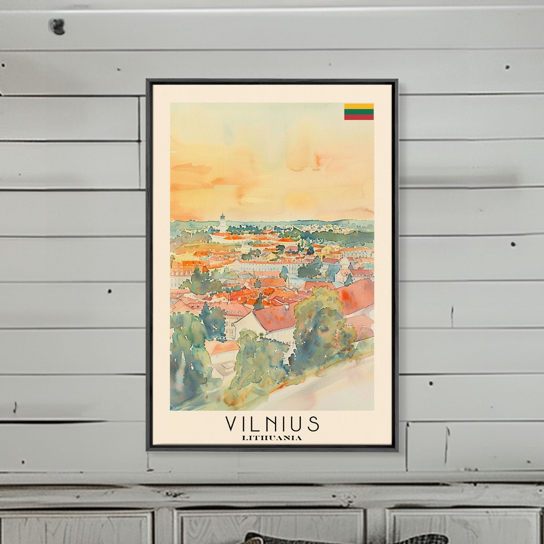 Vilnius Lithuania Travel Poster Framed Canvas Print, Watercolor ...