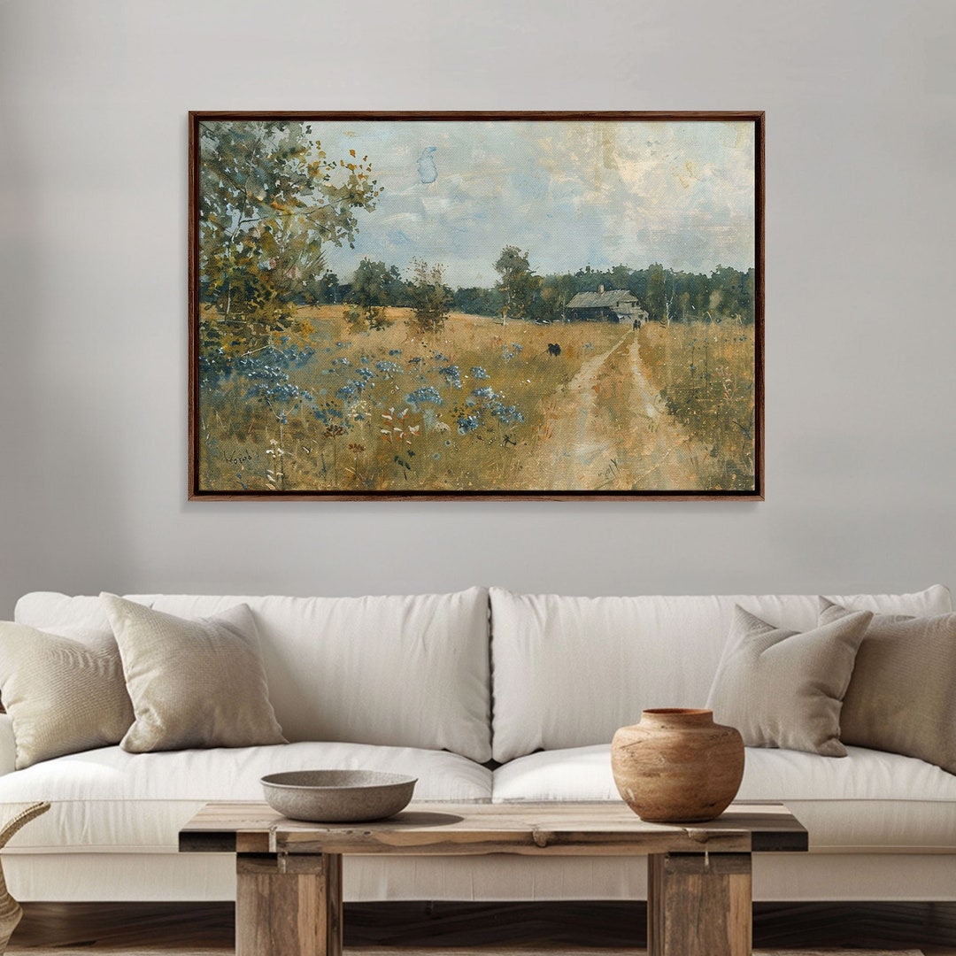Blue Bonnets and Country Roads, Texas Art, Framed Canvas Print, Wood ...