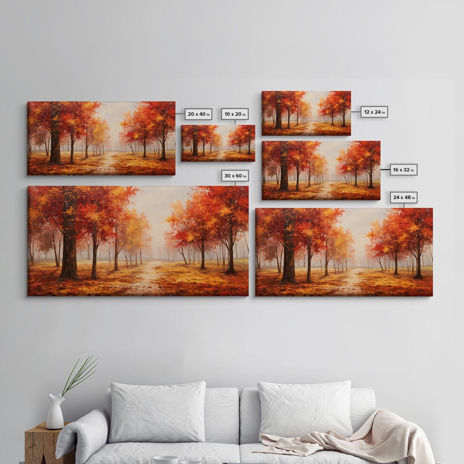 Fall Decor, Beautiful Forest in Early Autumn, Landscape Framed Canvas ...
