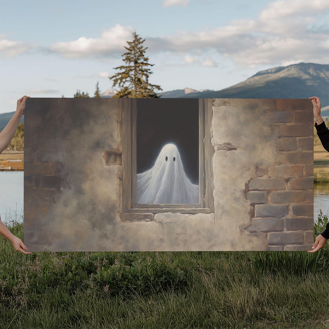 The Ghost in the Window, Funny Halloween Art, Ghost Print, Framed ...