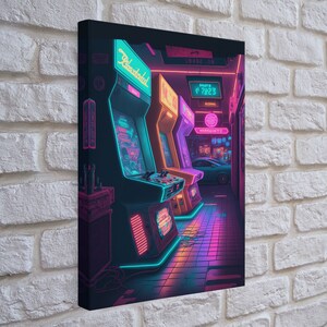 The Neon Arcade, Gamer Room Decor, Unique Game Room Art, Framed Canvas ...