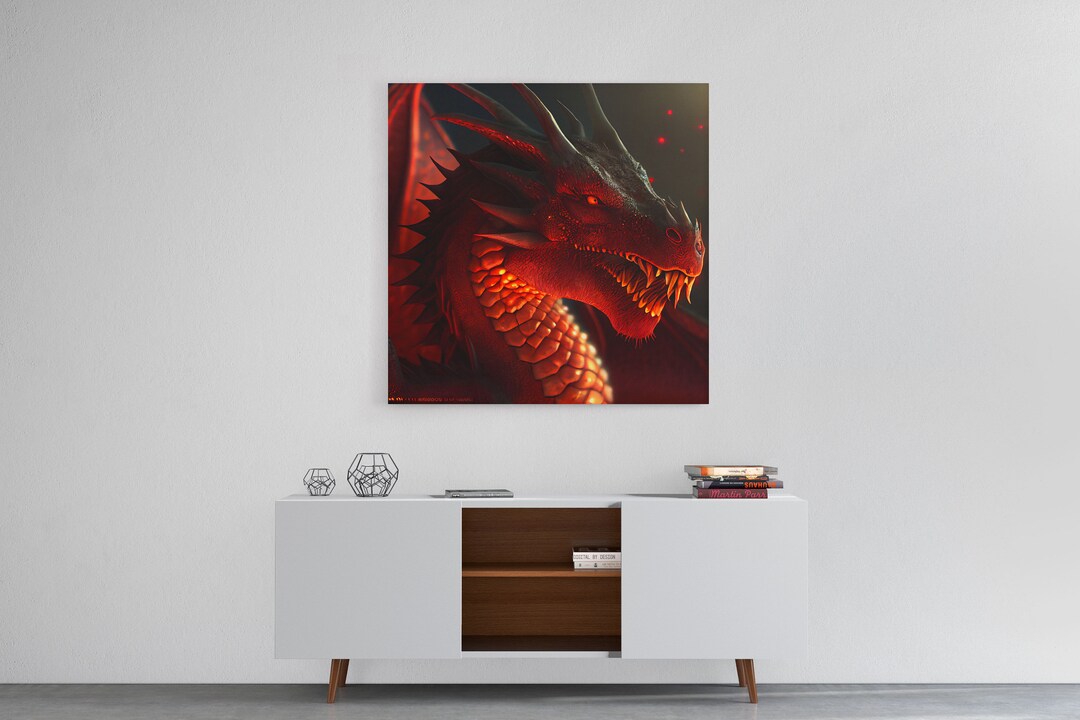 Portrait of an Evil Ruby Red Dragon, Fantasy Art, Framed Canvas Print ...