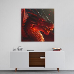 Portrait of an Evil Ruby Red Dragon, Fantasy Art, Framed Canvas Print ...