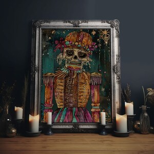 Skeleton Nutcracker in Festive Attire Framed Canvas Print, Halloween ...