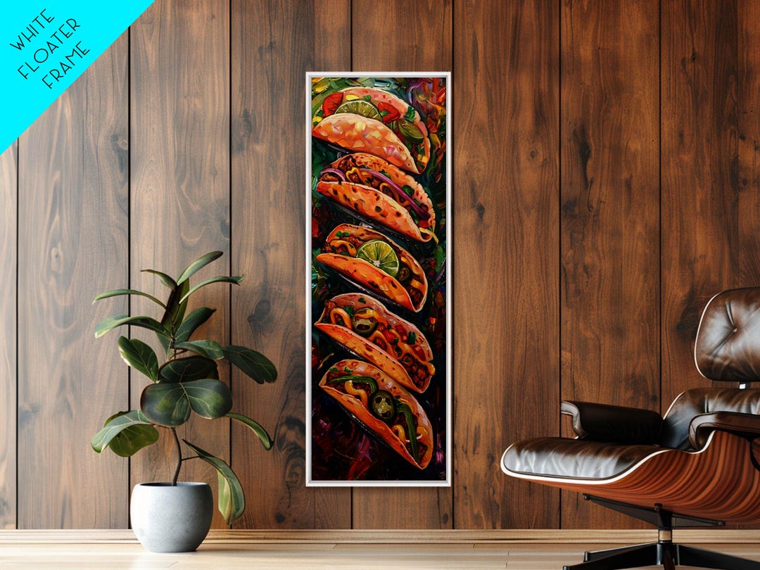 Taco Painting Framed and Printed on Canvas, Colorful Kitchen Wall Art ...