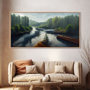 Flowing River Wall Decor, Ready to Hang Canvas Print Wall Art, Blue ...