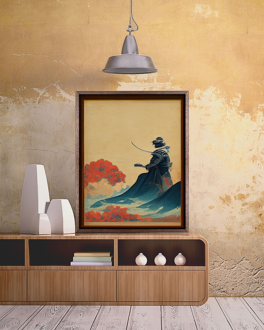 Red and Blue Japanese Samurai Warrior Wall Poster Fine Art - Etsy
