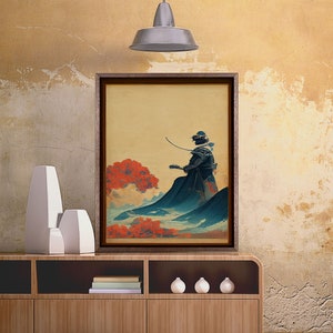 Red and Blue Japanese Samurai Warrior Wall Poster, Fine Art Print - Etsy