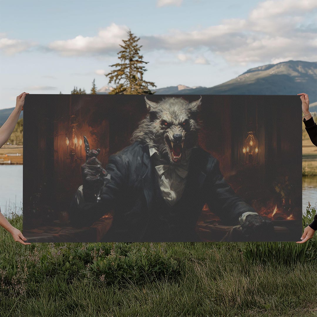 The Victorian Gentleman Werewolf, Halloween Art Print, Framed Canvas ...