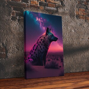 Portrait of a Neon Hyena, Laughing Hyenas, Framed Canvas Print, Unique ...