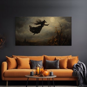 The Flying Witch, Framed Canvas Print, Halloween Wall Art, Horror ...
