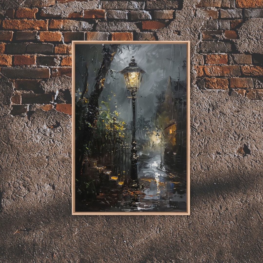 Victorian Street Lamp Oil Painting Framed Canvas Print, Moody Art Print ...