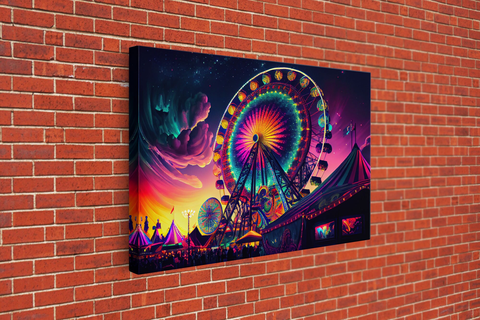 Synthwave Ferris Wheel Watercolor Art Framed Canvas Print - Etsy