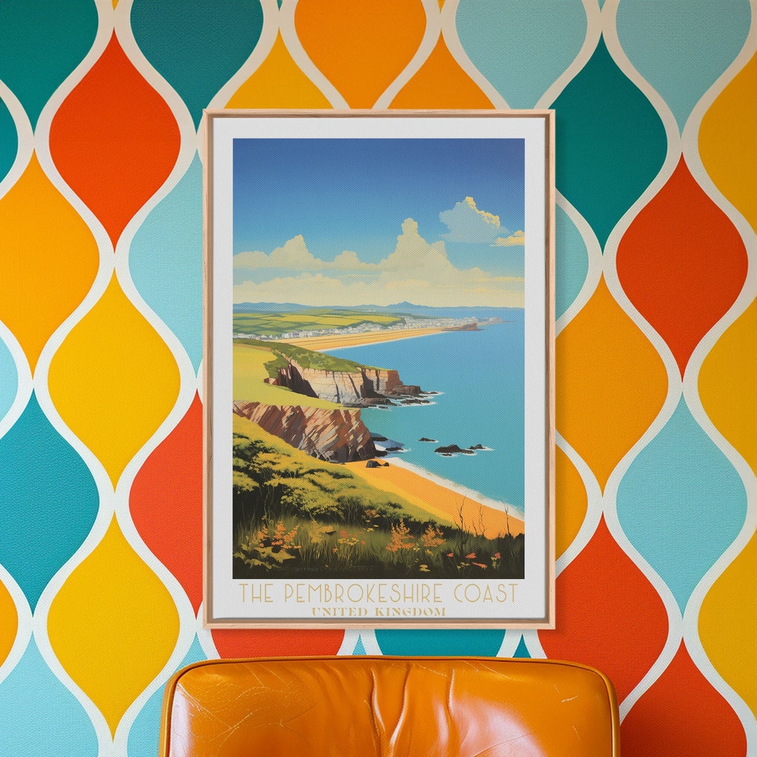 Pembrokeshire Coast Travel Poster Print, Framed Canvas Print, United ...