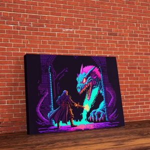 Wizard VS Hydra, RPG Pixel Art, Vaporwave Aesthetic Video Game Pixel ...