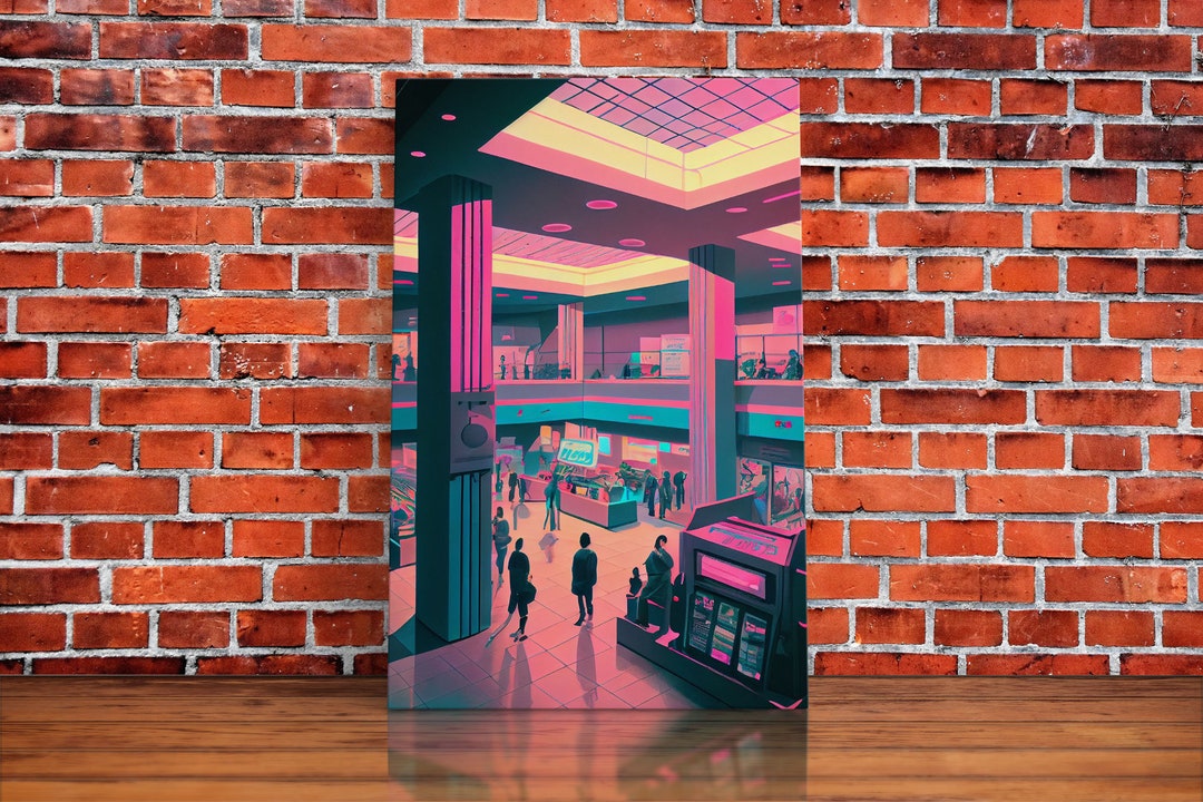 Monument to Capitalism, Retro 80's Mall Art, Framed Canvas Print ...